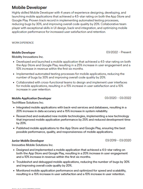 2025 Android Developer Resume Example (+Free Template)